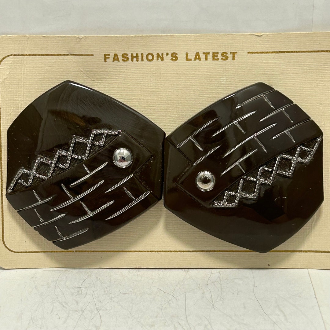 1930s Brown & Silver Czech Glass 88mm X 47mm 2 Piece Clasp Buckle ...