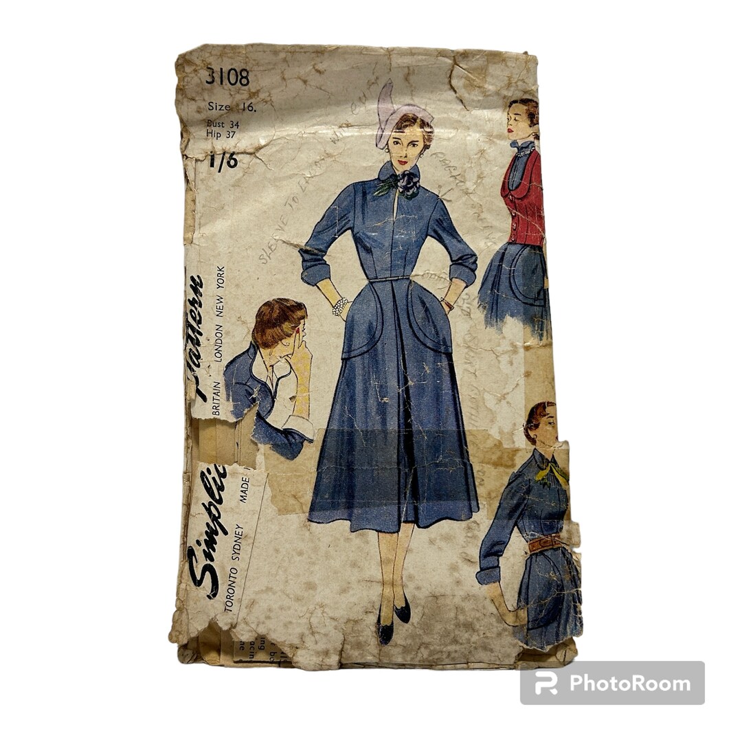 Original Paper 1940’s 34” Bust One Piece Dress With Weskit Sewing ...