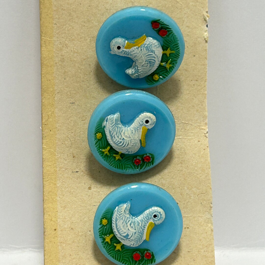 1930's Card of 3 X Novelty Chickens Hand Painted Light Blue ...