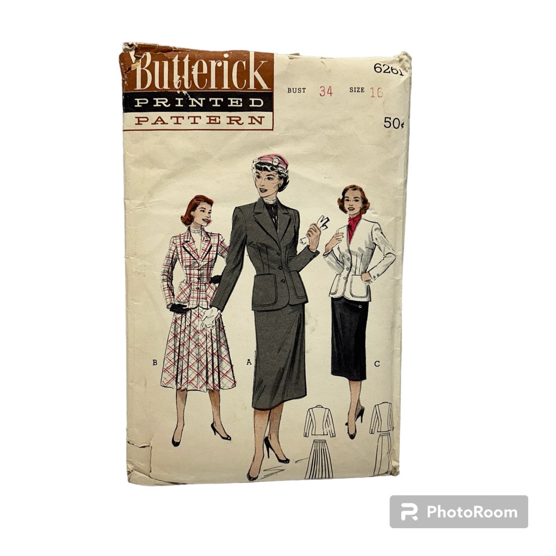Original Paper 1950’s 34” Bust Skirt Suit Sewing Pattern by Butterick ...