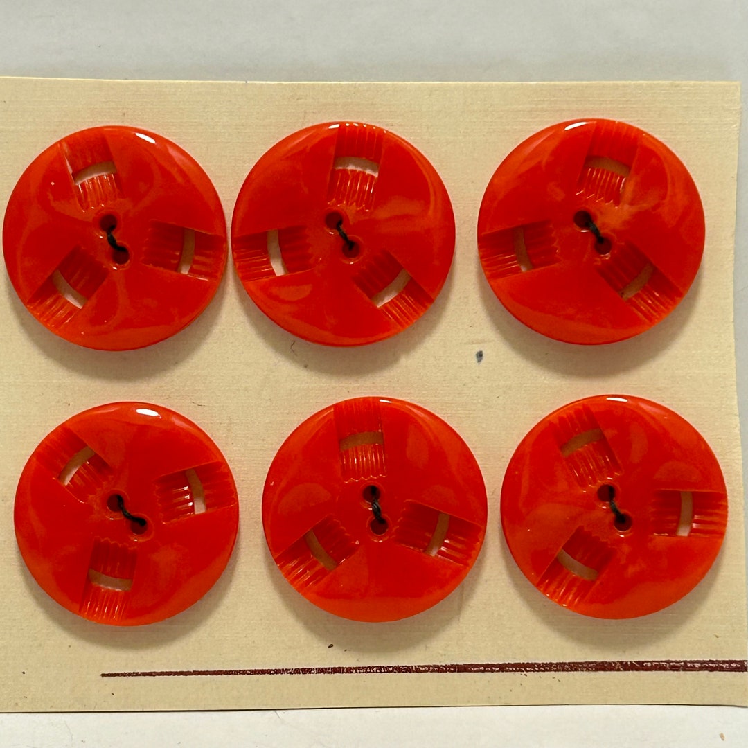 6 Dark Orange 22 Mm 1940's Decorative Casein Buttons Original Vintage ...