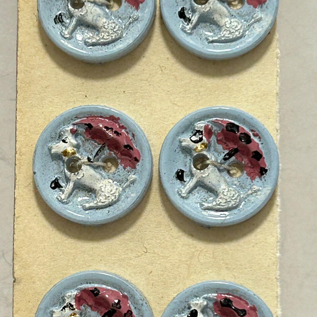 13mm Novelty Hand Painted Poodle Buttons Genuine 1950s Vintage New Old ...