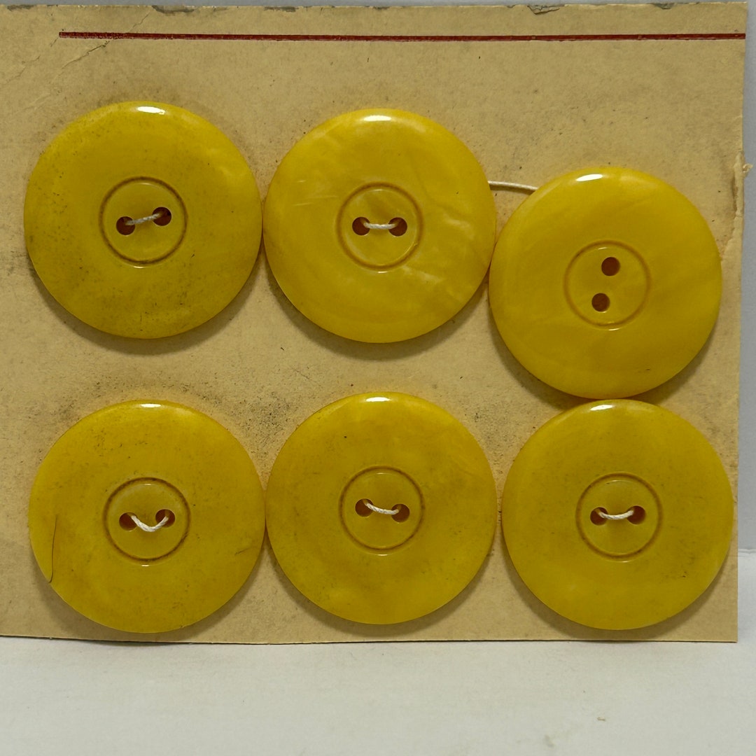 6 Yellow 22mm 1940's Decorative Casein Buttons Original Vintage ...