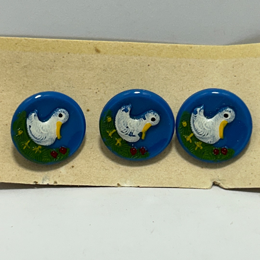 1930's Card of 3 X Novelty Chickens Hand Painted Blue Czechoslovakian ...