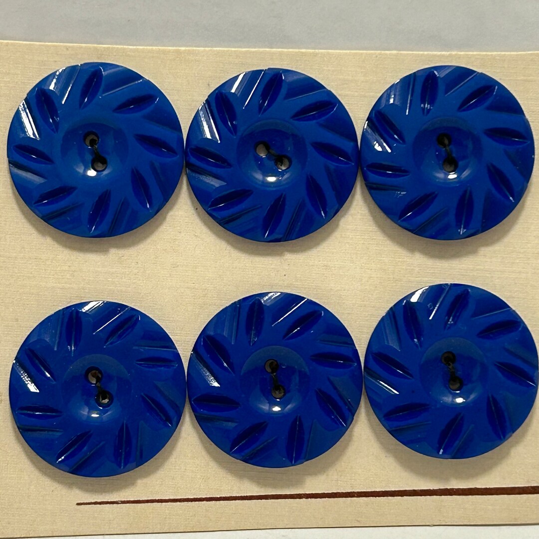 6 Royal Blue 23 Mm 1940's Decorative Casein Buttons Original Vintage ...