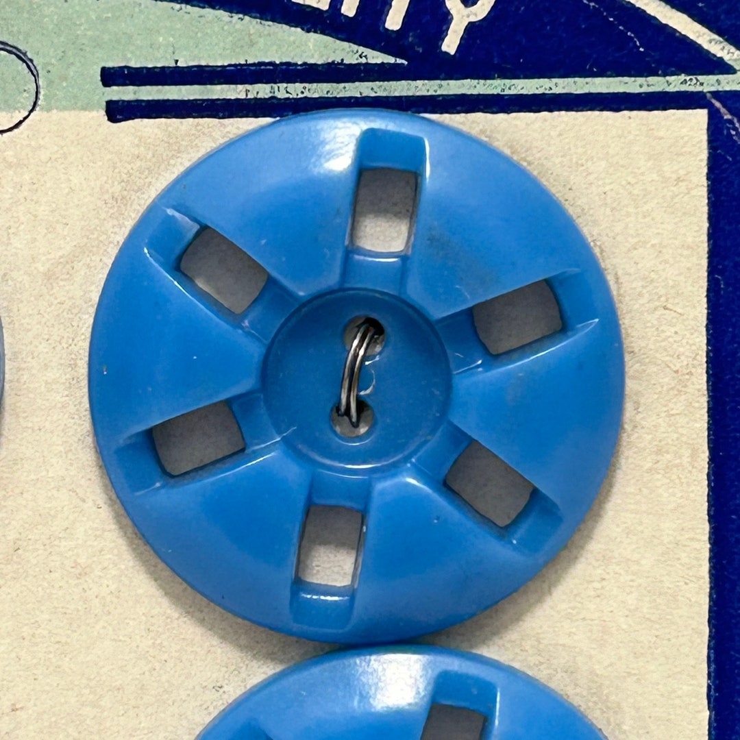 6 Large Blue 27mm 1940's Decorative Casein Buttons Original Vintage ...