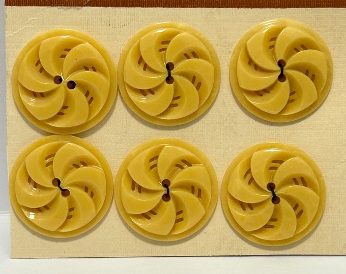 6 Light Mustard Yellow 22mm 1940's Decorative Casein Buttons Original ...