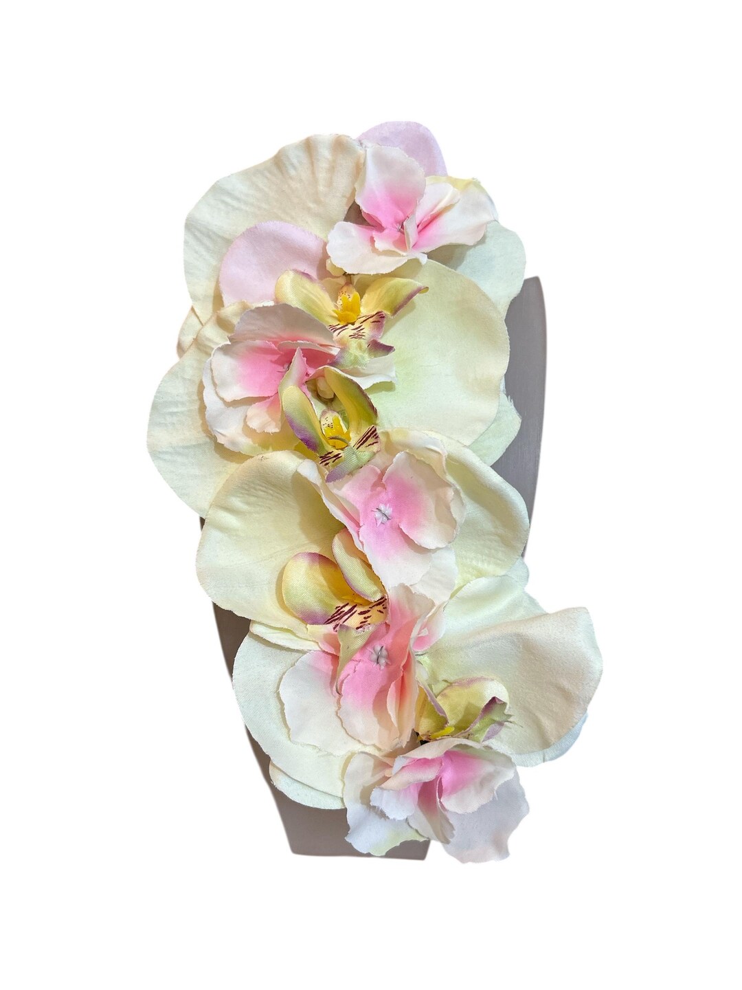 Large Cream & Pink Orchid Fancy Tiki Cascade Hawaiian Head Piece ...