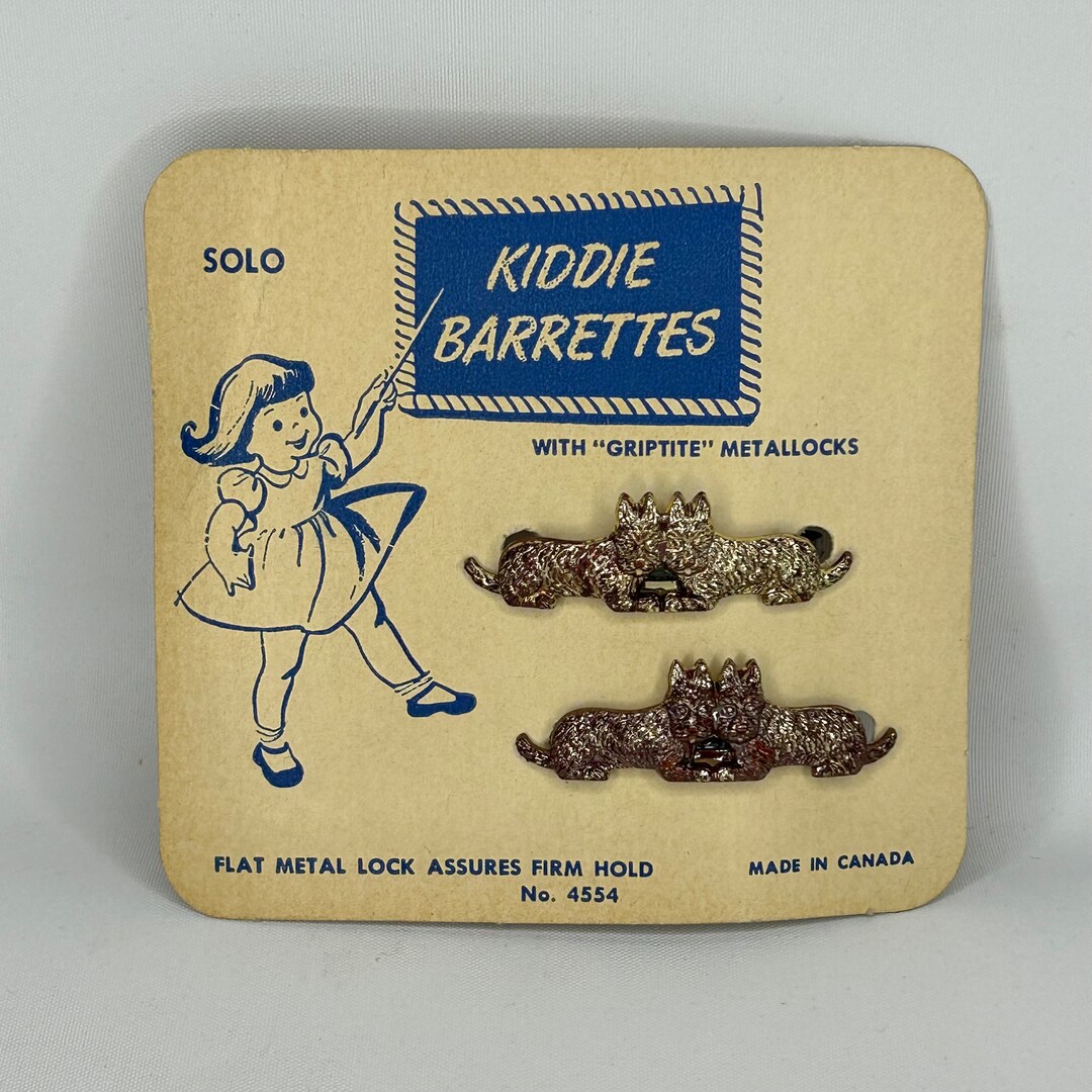 1 PAIR of SOLO Products Gold Scotty Dogs Kiddie Barrettes 1950's ...