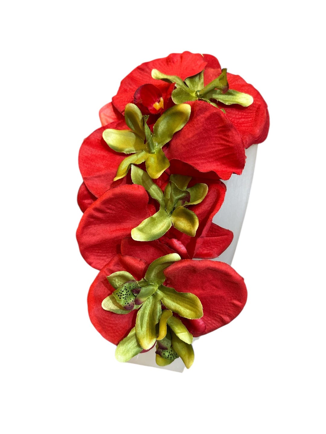 Large Soft Red & Green Orchid Fancy Tiki Cascade Hawaiian Head Piece ...