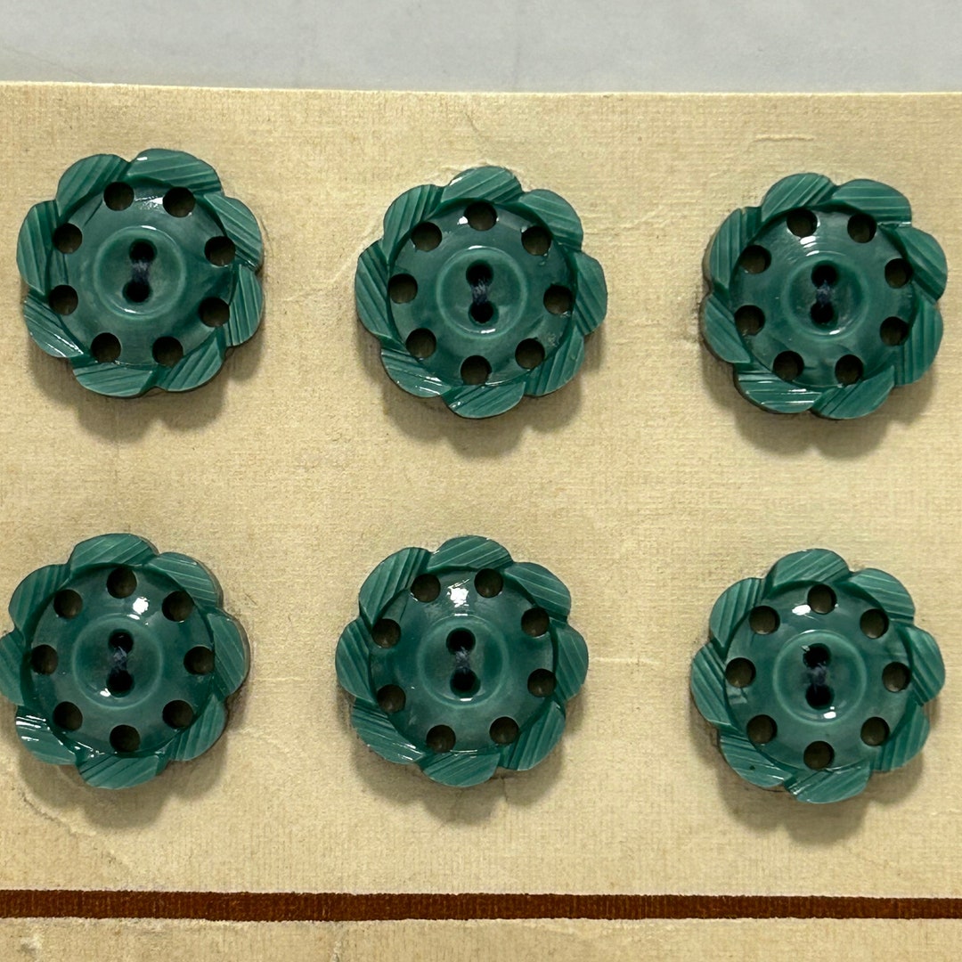 6 Moss Green 17mm 1940's Decorative Casein Buttons Original Vintage ...