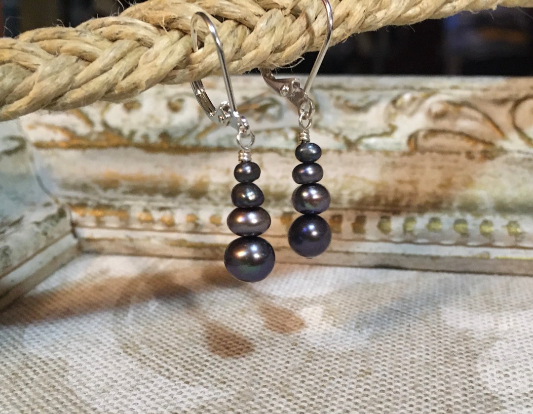 Little Stacks of Pebbles Black/peacock Freshwater Pearl Stack Earrings ...