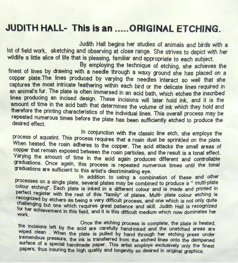 Judith Hall Original Etching - Etsy