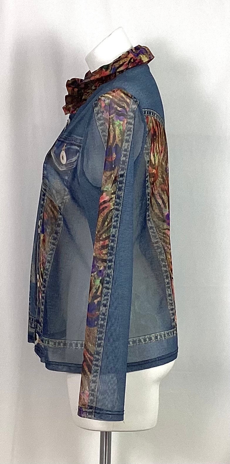 Damee Inc.- Sheer , Mock Denim Jacket Style Blouse -size L - Etsy