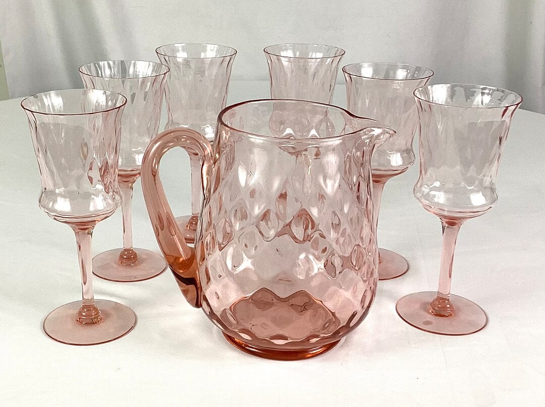 Depression Glass - Diamond and Optics Pattern - Pitcher and Stemware ...