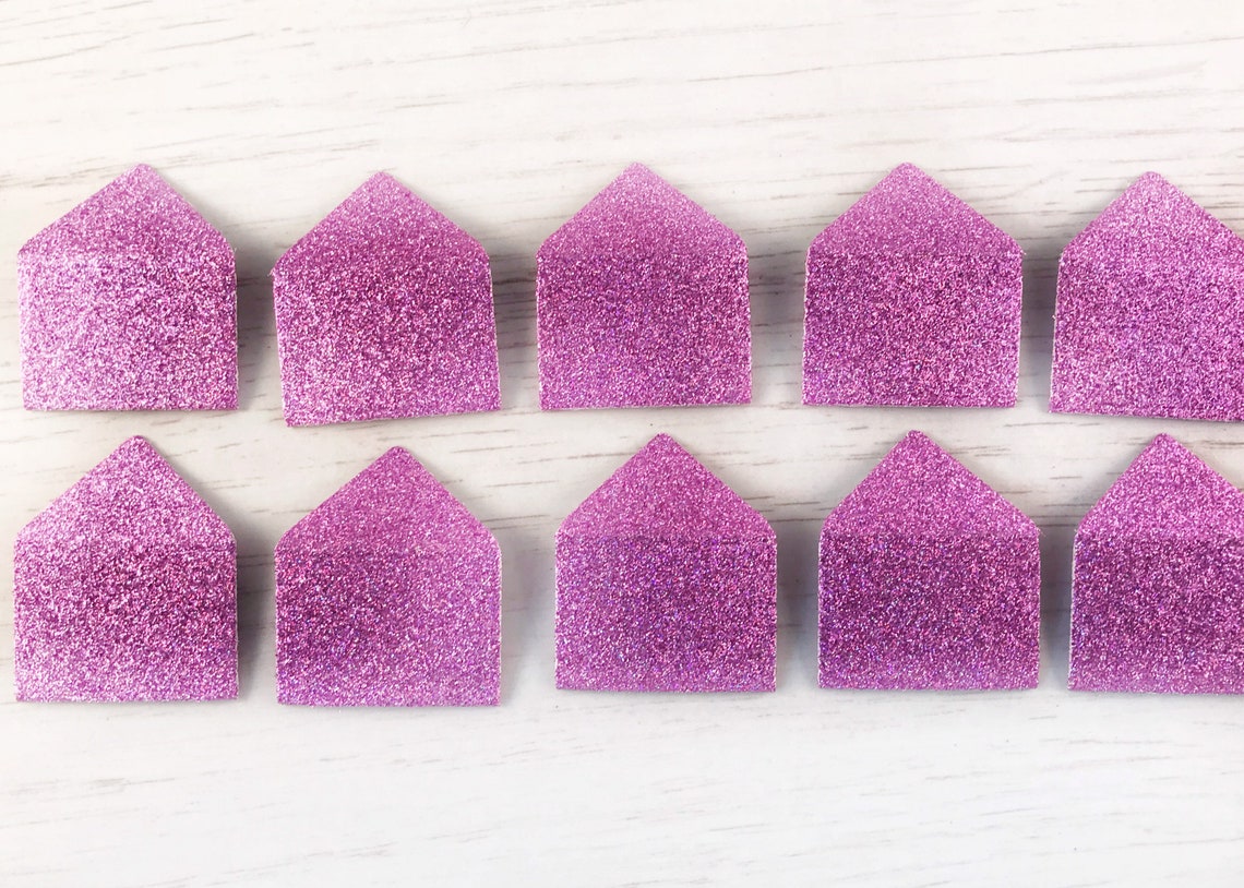 10 mini cards and envelopes glitter pink envelopes thank you | Etsy