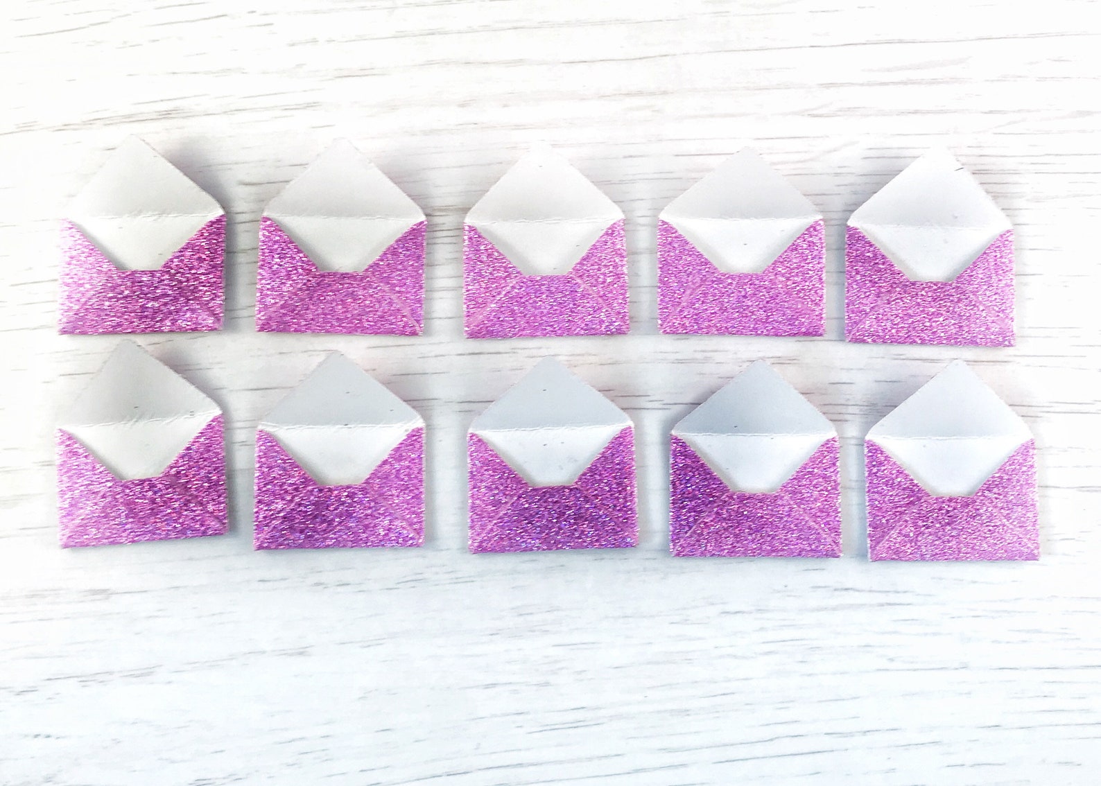 10 mini cards and envelopes glitter pink envelopes thank you | Etsy