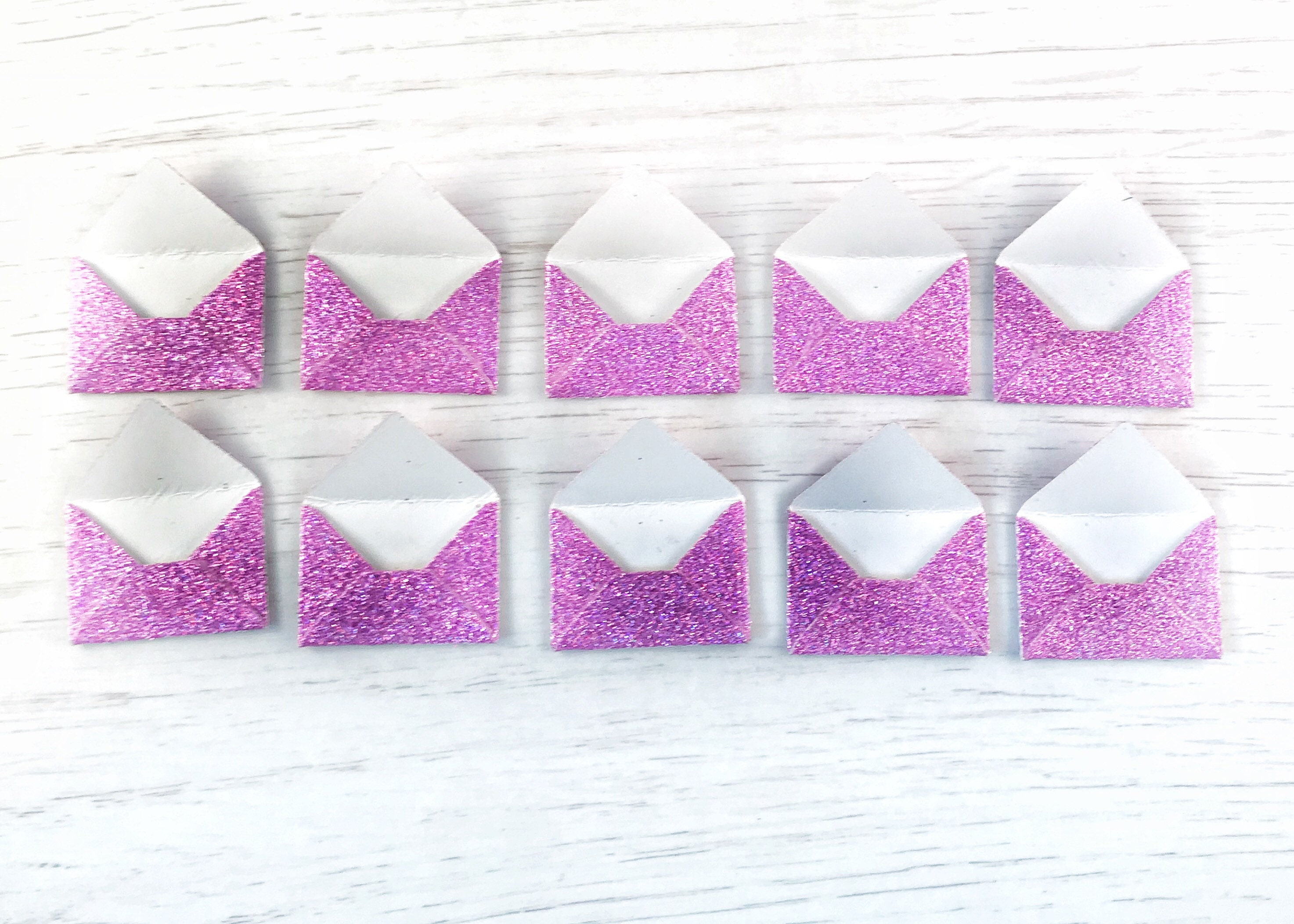10 mini cards and envelopes glitter pink envelopes thank you | Etsy