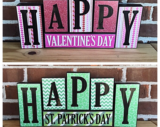 Happy Valentine's Day and St. Patrick's Day Reversible Wooden Letter ...