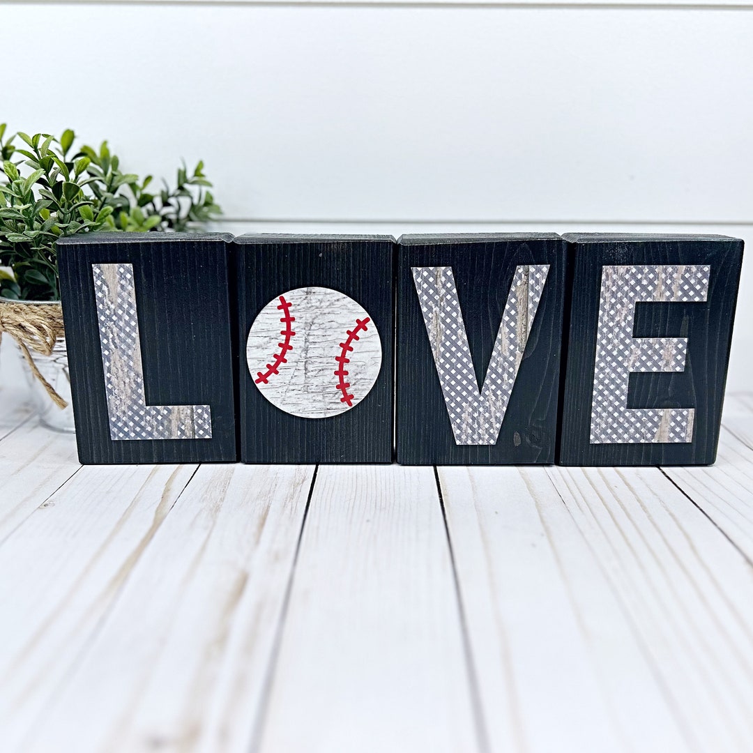 Baseball Love Letter Block Set, Rustic Wooden Decor for Shelf, Tabletop ...
