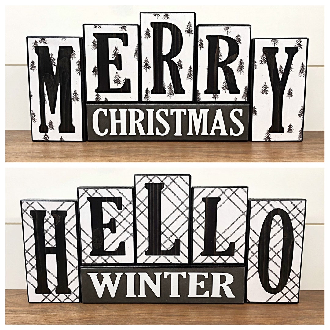 Reversible Black and White Christmas and Winter Letter Block Set for ...