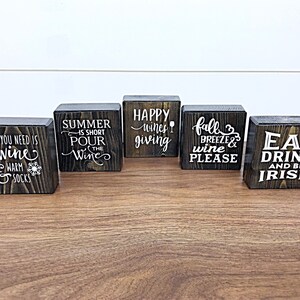 Reversible Holiday Wine Themed Blocks, Set of 5 Rustic Wooden Block ...