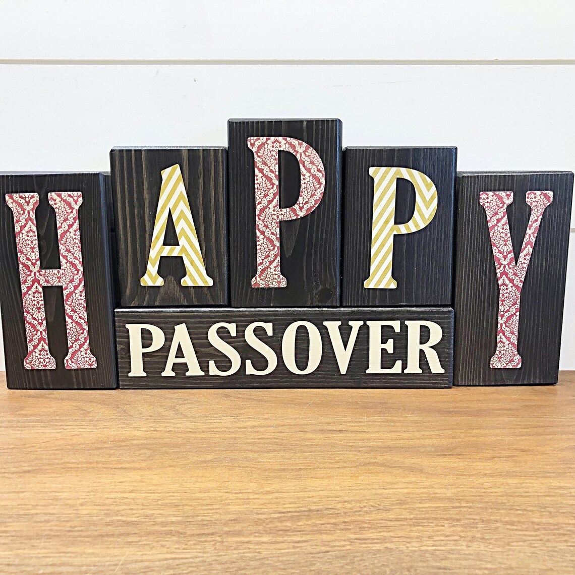 Happy Hanukkah and Happy Passover Reversible Letter Block Set, Rustic ...