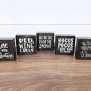 Reversible Holiday Wine Themed Blocks, Set of 5 Rustic Wooden Block ...