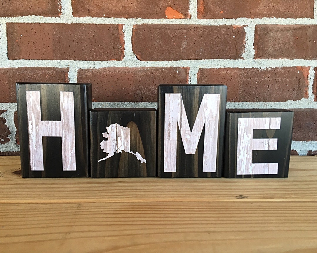 Alaska Home Rustic Wooden Letter Block Set for Shelf, Mantle or ...