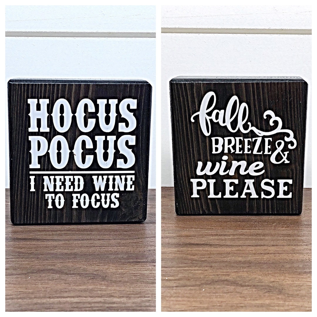 Reversible Halloween and Fall Wine Themed Rustic Wooden Block Sign ...