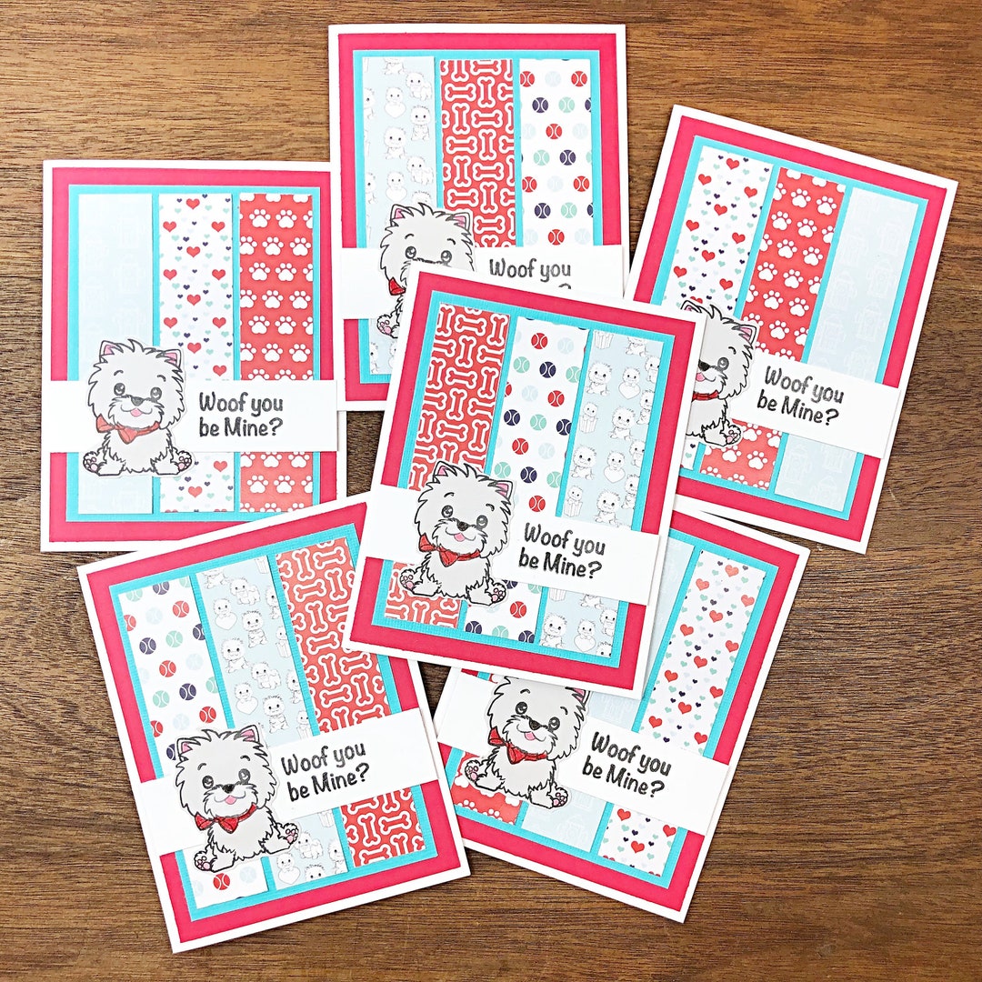 Dog Themed Happy Valentine's Day Card Set of 6, Cute Puppy Handmade ...