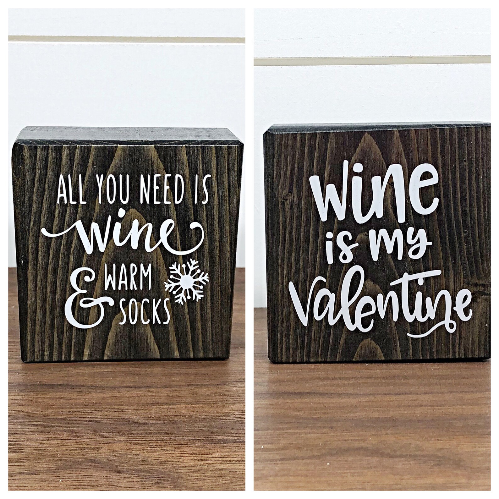Reversible Holiday Wine Themed Blocks, Set of 5 Rustic Wooden Block ...