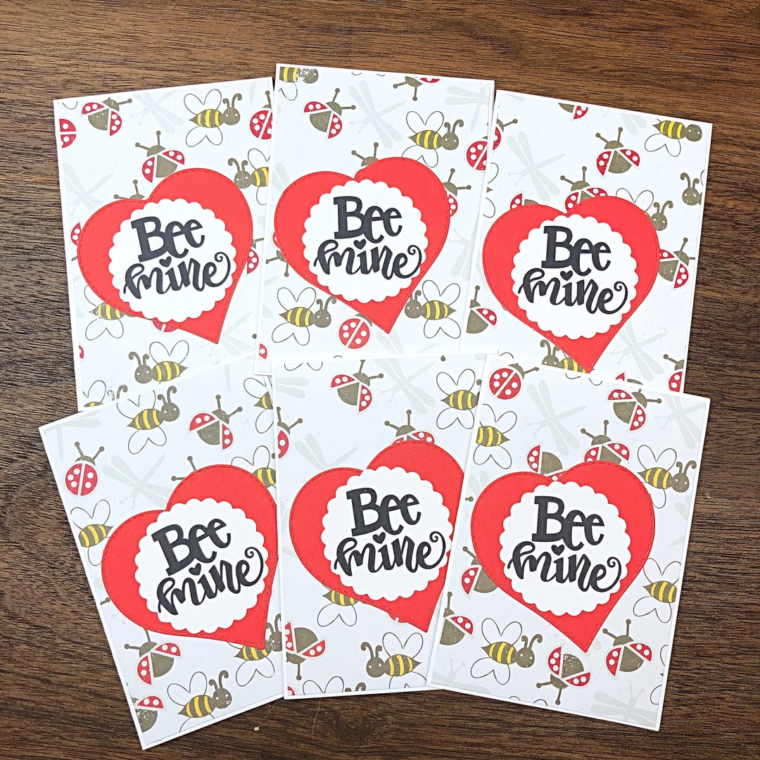 Bee Mine Valentine's Day Card Set of 6, Simple Handmade Blank Note ...