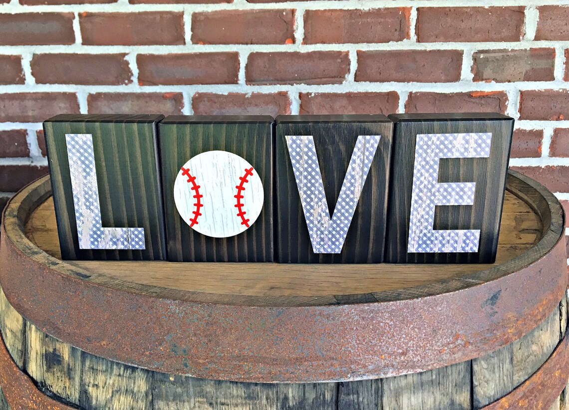 Baseball Love Letter Block Set Rustic Wooden Decor for Shelf | Etsy