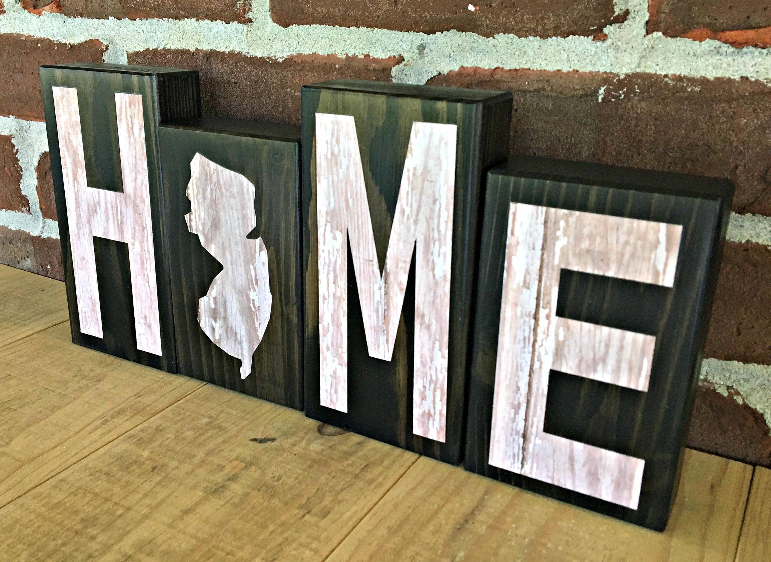New Jersey Home Rustic Wooden Letter Block Set, Farmhouse Style New ...