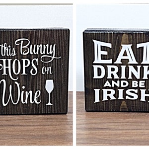 Reversible Holiday Wine Themed Blocks, Set of 5 Rustic Wooden Block ...