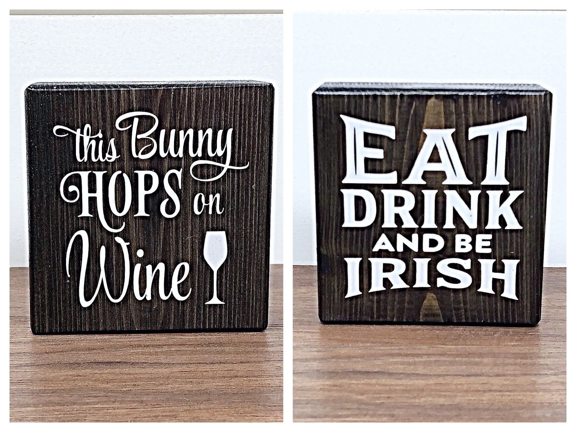 Reversible Holiday Wine Themed Blocks, Set of 5 Rustic Wooden Block ...