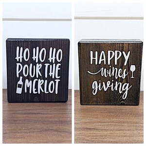 Reversible Holiday Wine Themed Blocks, Set of 5 Rustic Wooden Block ...
