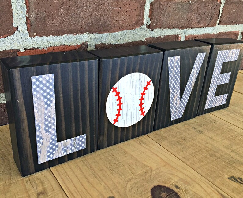Baseball Love Letter Block Set Rustic Wooden Decor for Shelf | Etsy