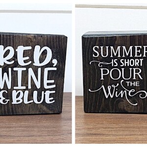 Reversible Holiday Wine Themed Blocks, Set of 5 Rustic Wooden Block ...