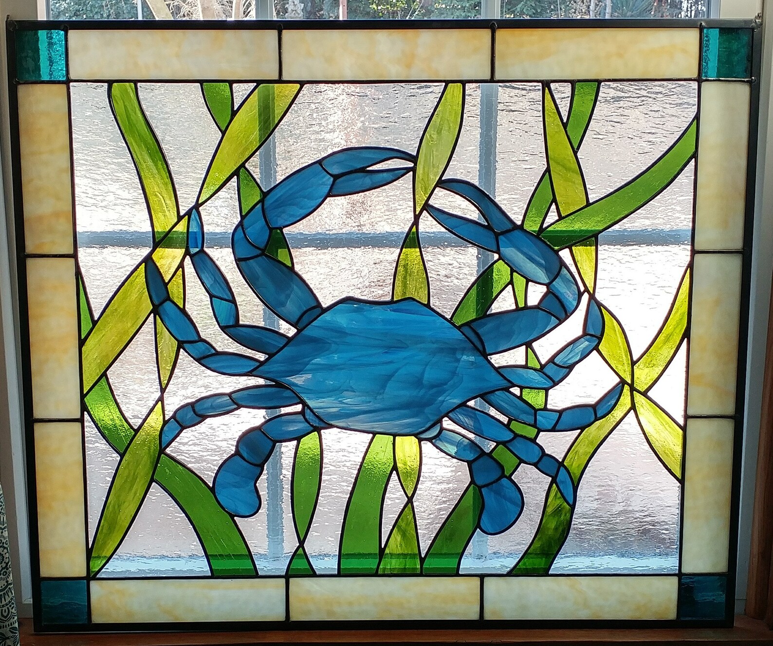 Atlantic Blue Crab Stained Glass Panel - Etsy