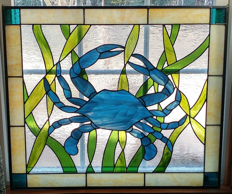 Atlantic Blue Crab Stained Glass Panel - Etsy