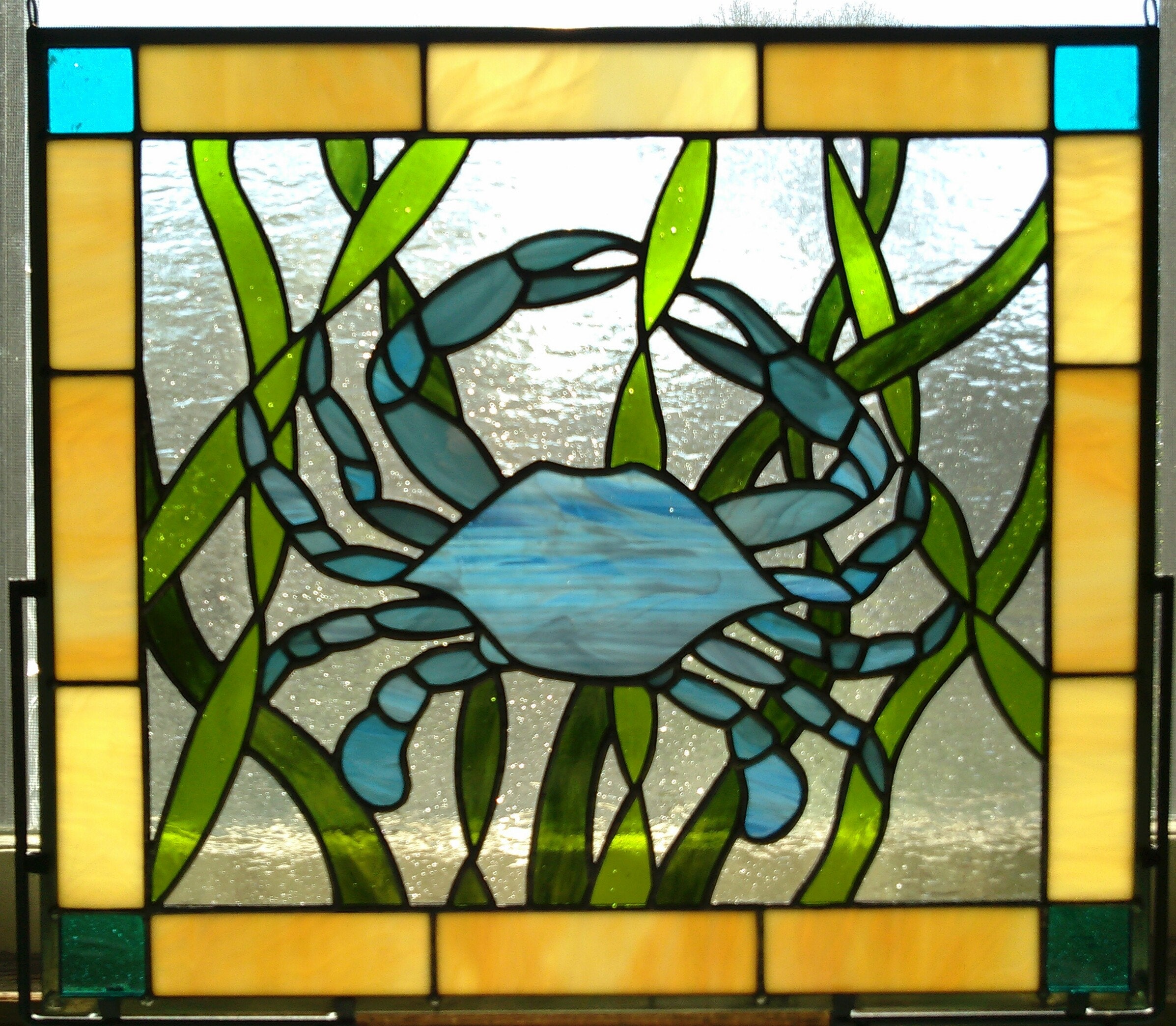 Atlantic Blue Crab Stained Glass Panel - Etsy