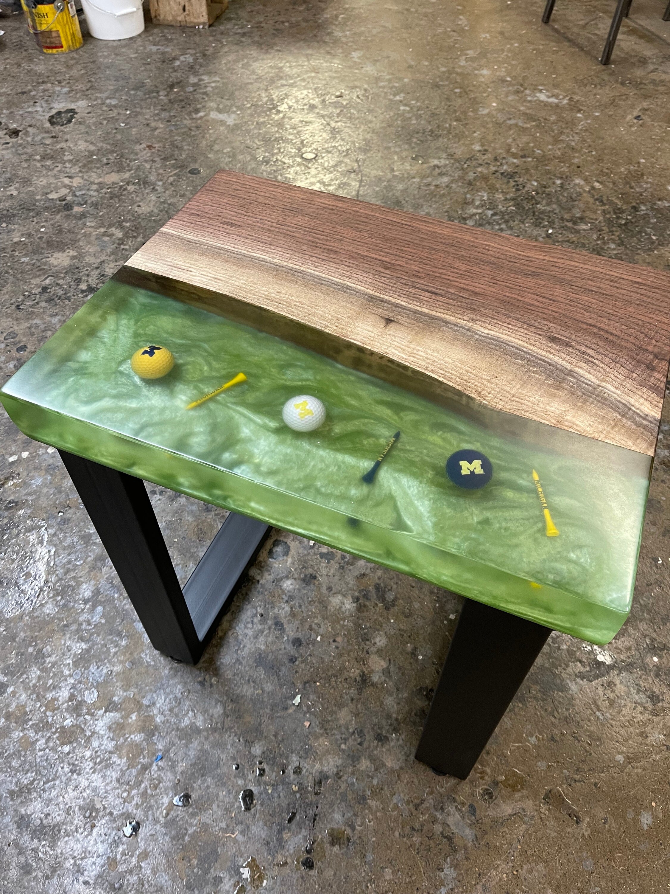 Handmade Golf Ball Epoxy River Table: Steel Leg End Table - Etsy