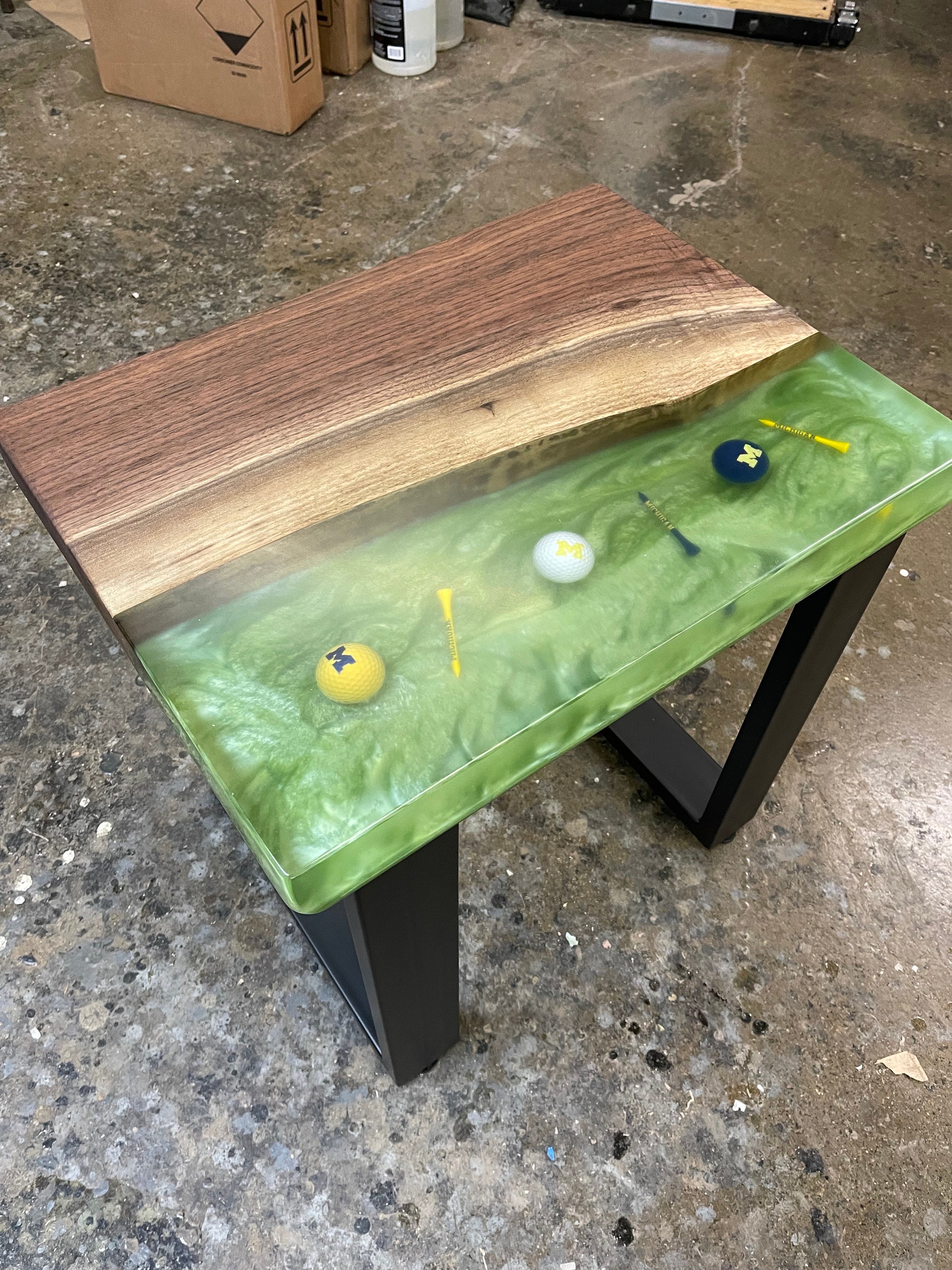 Handmade Golf Ball Epoxy River Table: Steel Leg End Table - Etsy