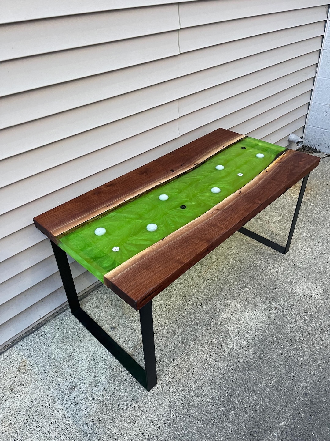 Handmade Golf Ball Epoxy River Table: Steel Leg End Table - Etsy