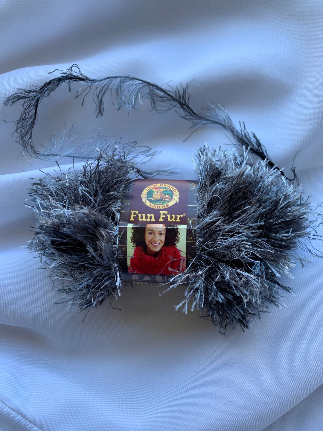 Lion Brand Fun Fur Yarn: Black & Grey Eyelash Novelty Yarn ...