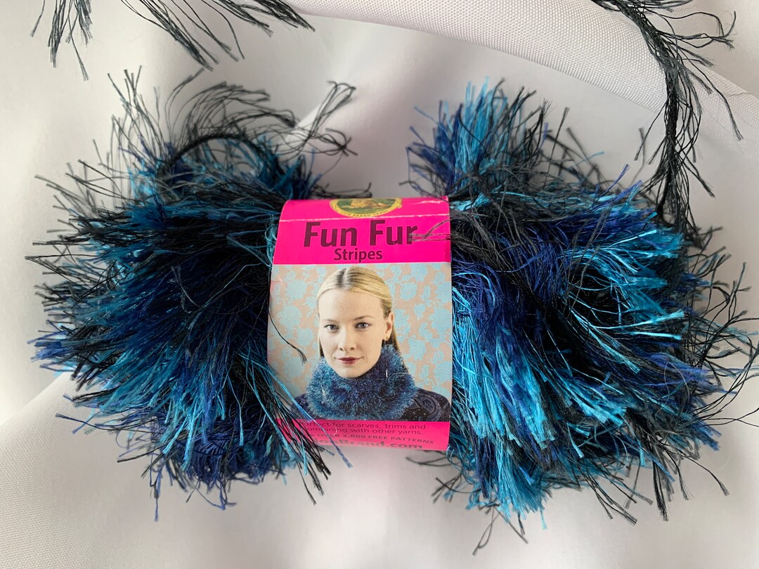 DEEP SEA Stripes Fun Fur ~ Lion Brand ~57 Yds ~ Eyelash Yarn ~ Novelty ...