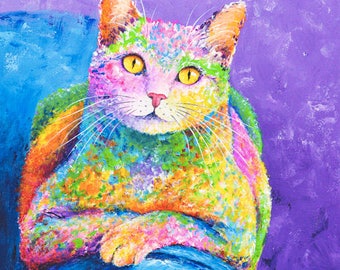 Cat acrylic painting | Etsy