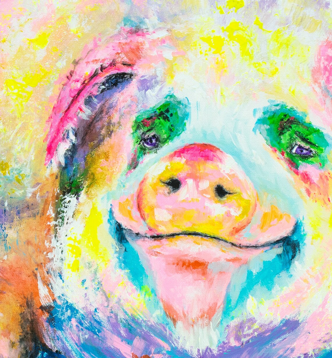 Pig Painting Colorful Pig Art Print on CANVAS or PAPER by - Etsy